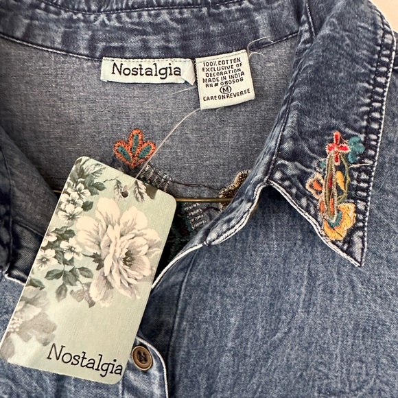 Nostalgia | Tops | Nostalgia Nwt Embroidered Denim Shirt | Poshmark